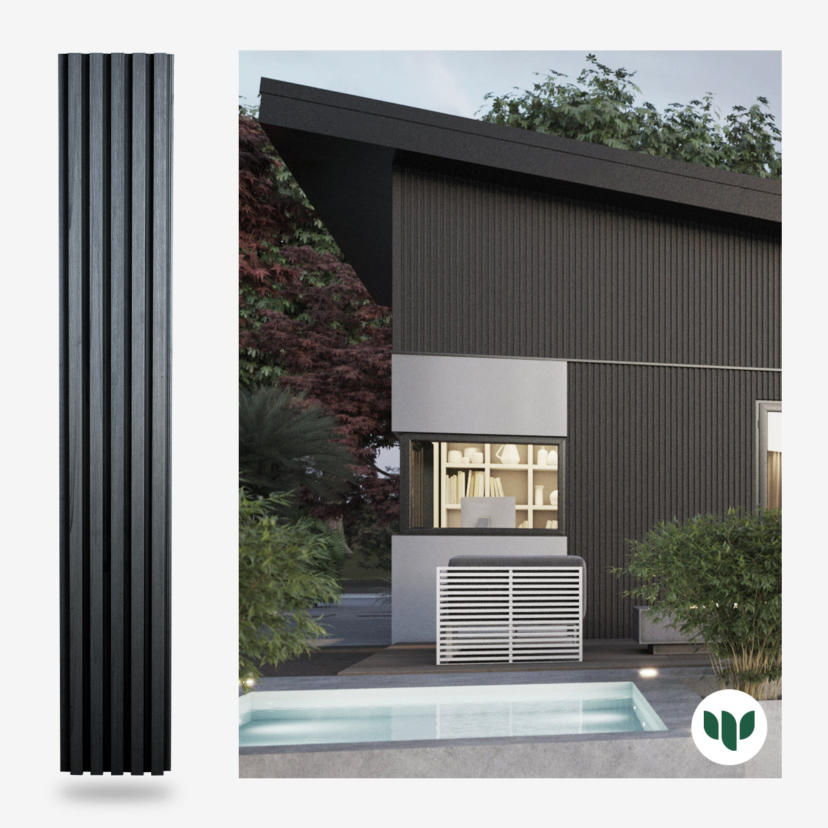 Wide 4-Strip Gray Composite Siding Panels - 1.5" Slats for Exterior Wa ...