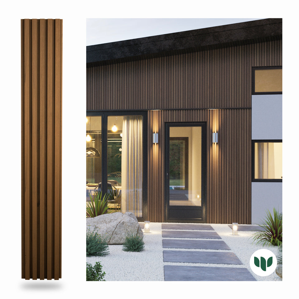 Narrow 5-Strip Weathered Teak Composite Siding Panels - 1