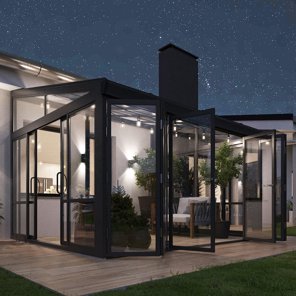 REAL Tempered Glass Sunroom With Bi-Fold Doors Greenhouse Patio Home A ...
