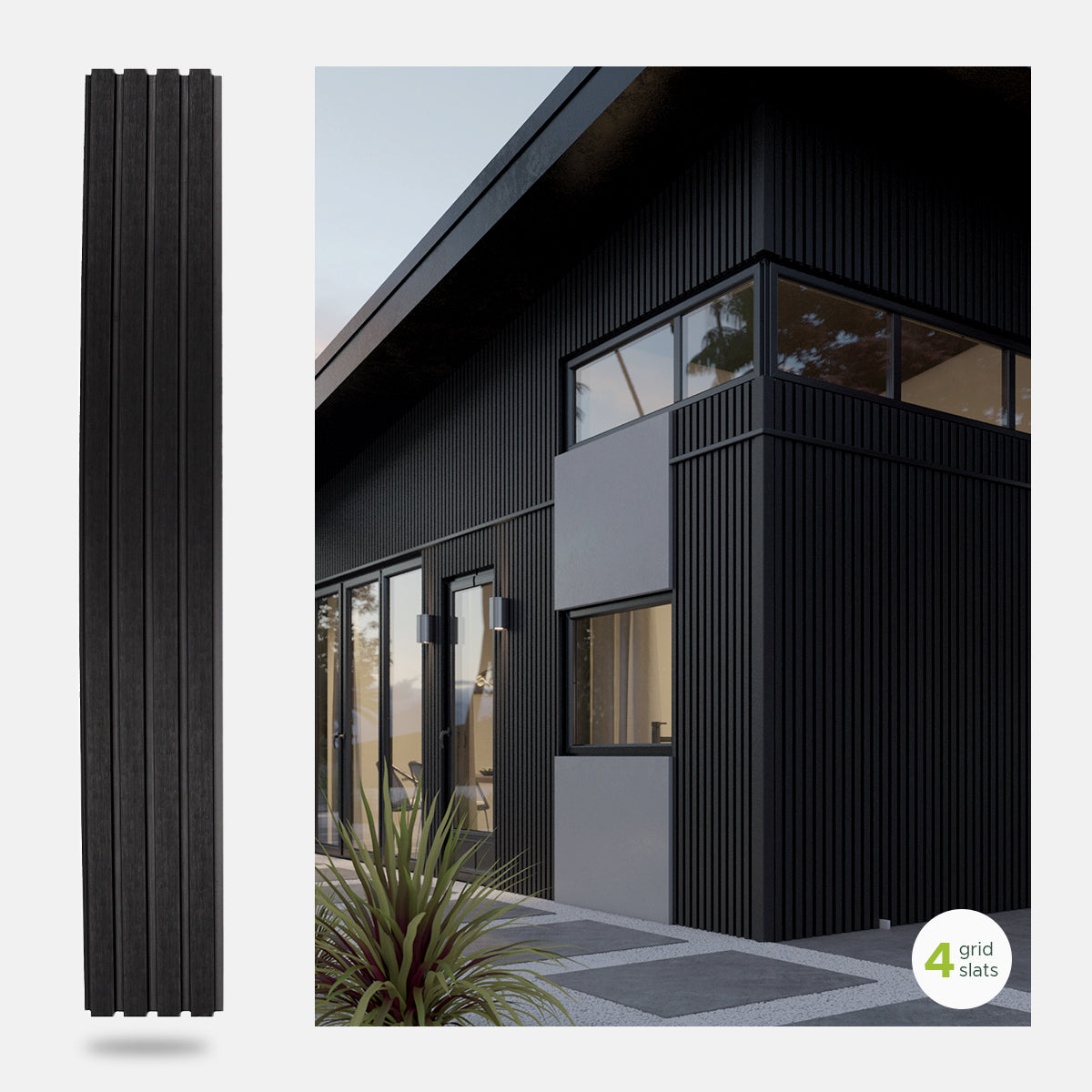 Wide 4-Strip Black Composite Siding Panels - 1.5" Slats for Exterior W ...
