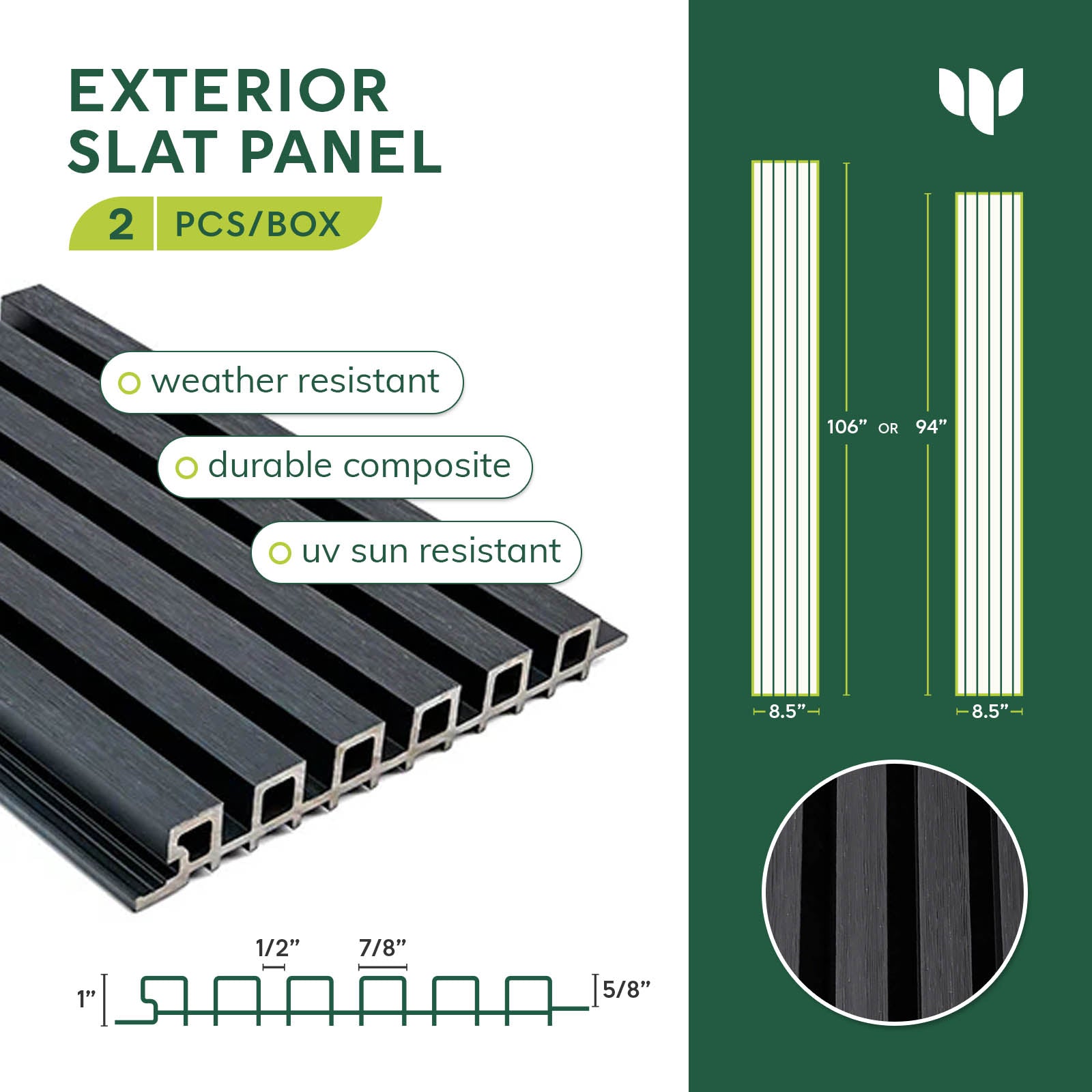 Narrow 6-Strip Black Composite Siding Panels - 7/8" Slat Wall Cladding ...