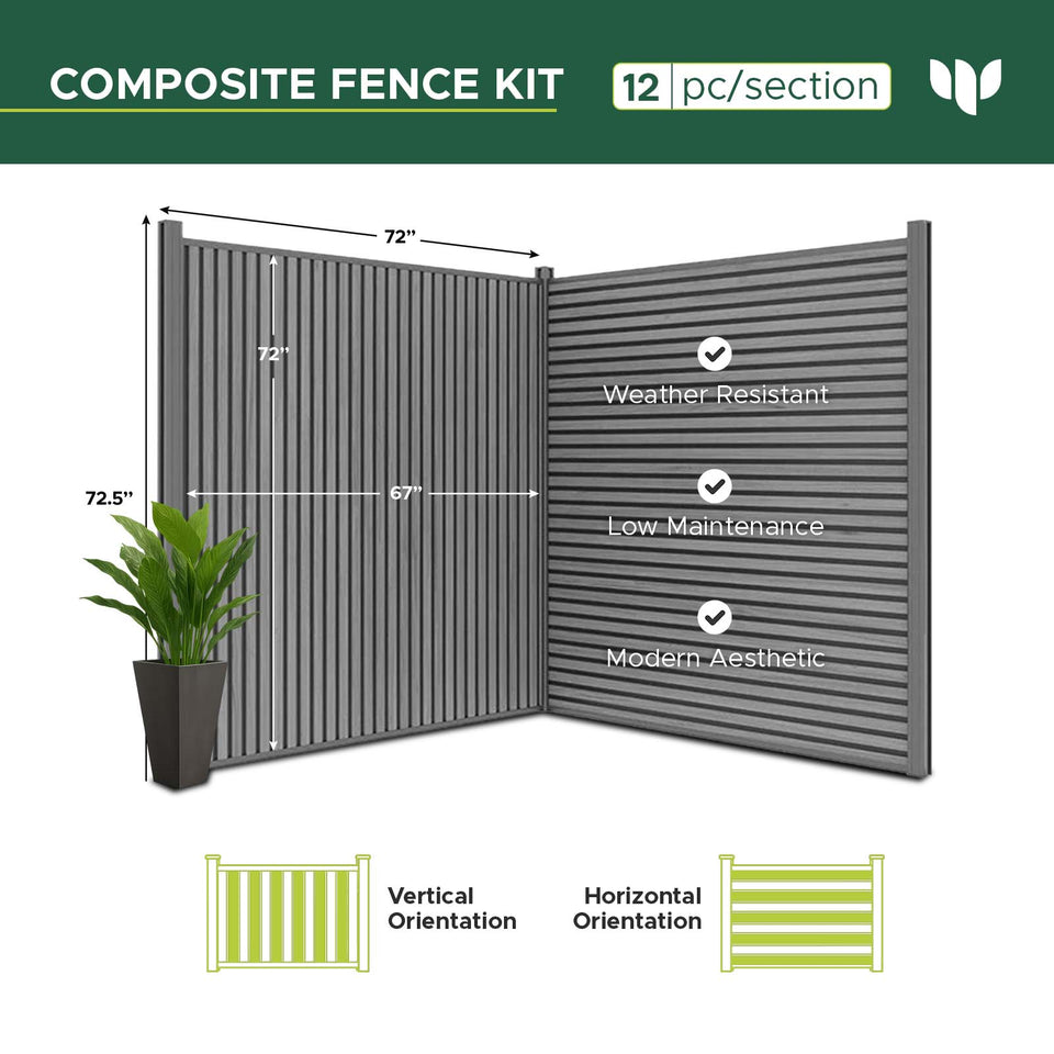 Outdoor WPC Composite Fence Slat Panels – Slate Gray with Black Gap ...