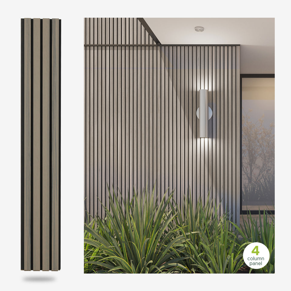 Wide 4-Strip Light Gray Oak with Black Gap Composite Siding Panels - 1 ...