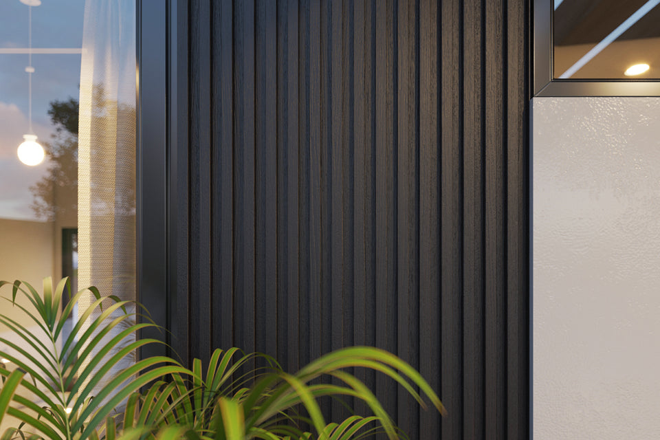 Narrow 5-Strip Black Composite Siding Panels - 1" Slats for Exterior W ...