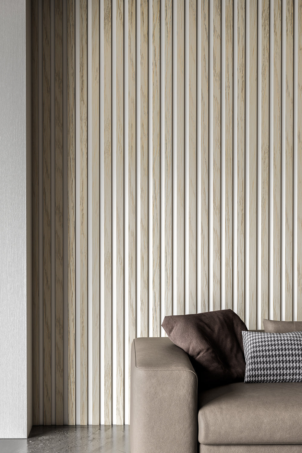 Taupe Oak Acoustic Wall Panels With Pure-White Accents Interior Soundp ...