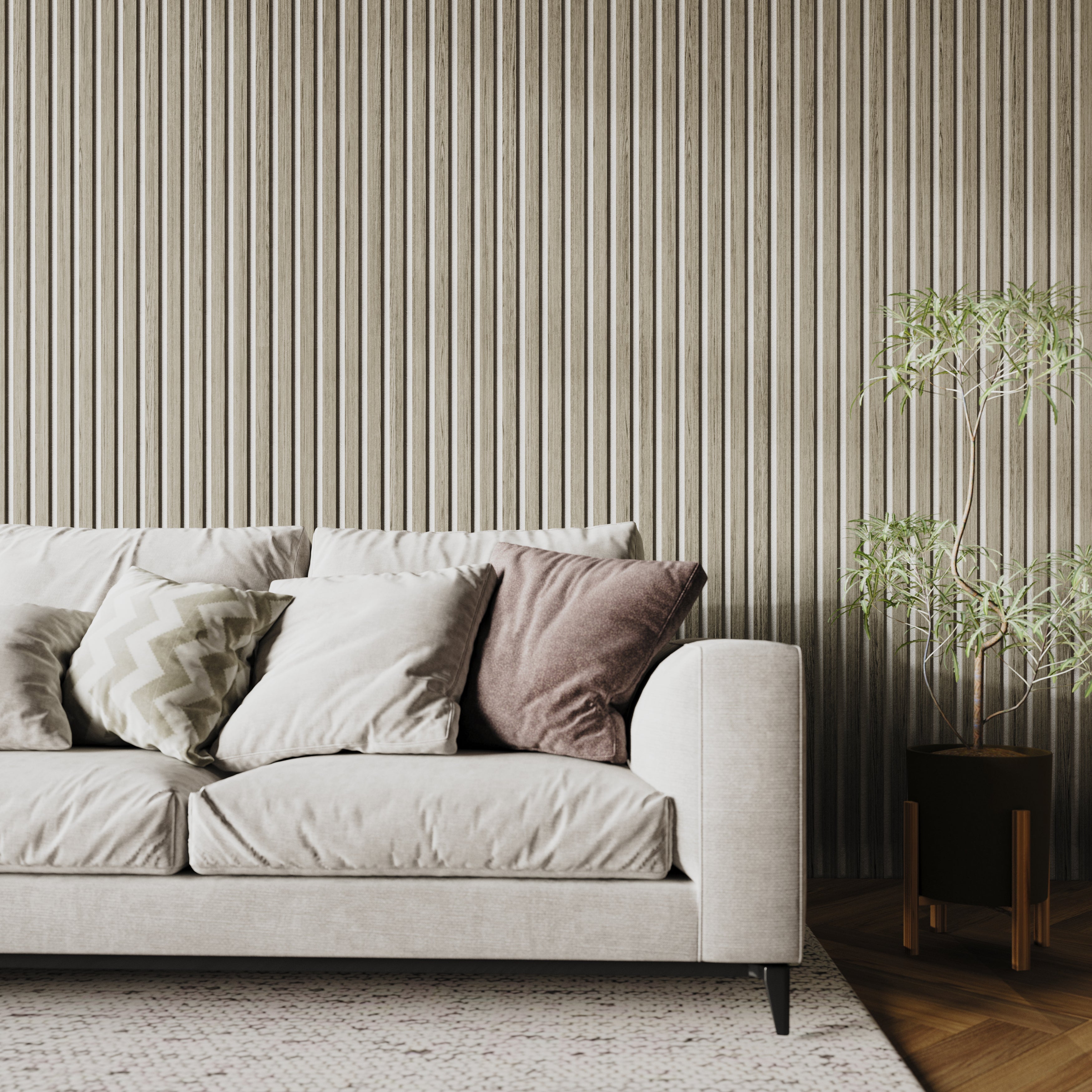Taupe Oak Acoustic Wall Panels With Pure-White Accents Interior Soundp ...