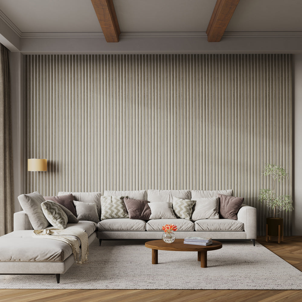 Taupe Oak Acoustic Wall Panels With Pure-White Accents Interior Soundp ...