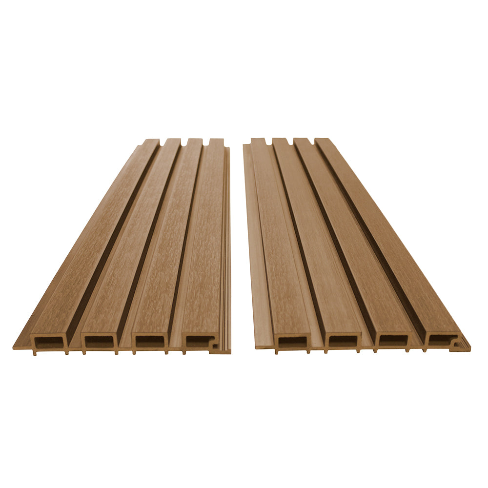 Wide 4-Strip Teak Composite Siding Panels - 1.5" Slats for Exterior Wa ...
