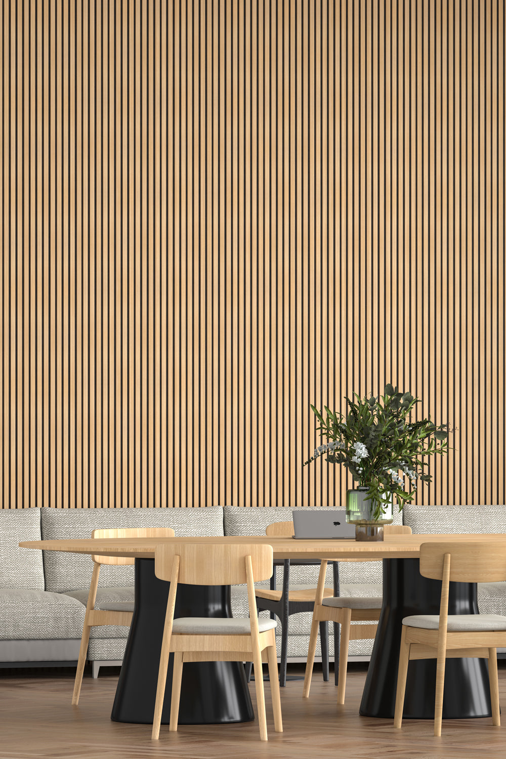 Maple With Black Accents Wood Slat Panels for Walls - Stout (94" Long ...