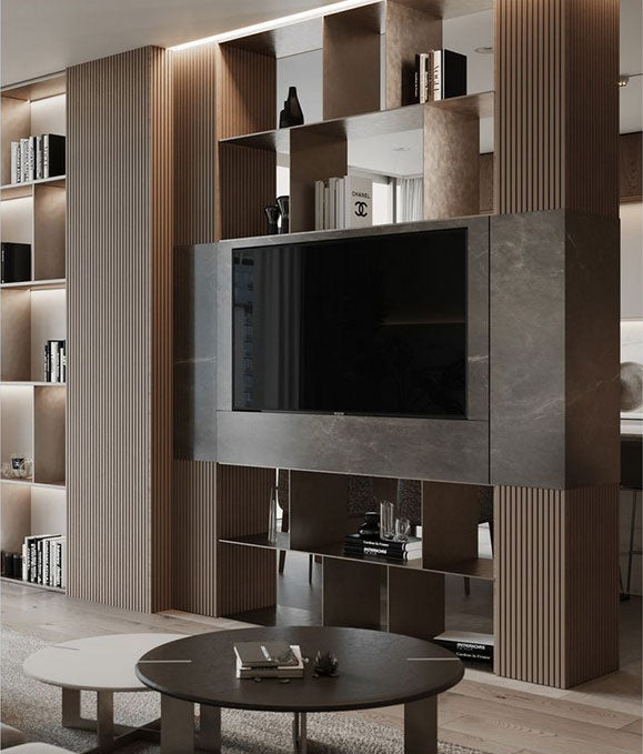 Mocha Brown Slat Wood Panels for Walls - Sleek (106" x 5 3/4") - Panel ...